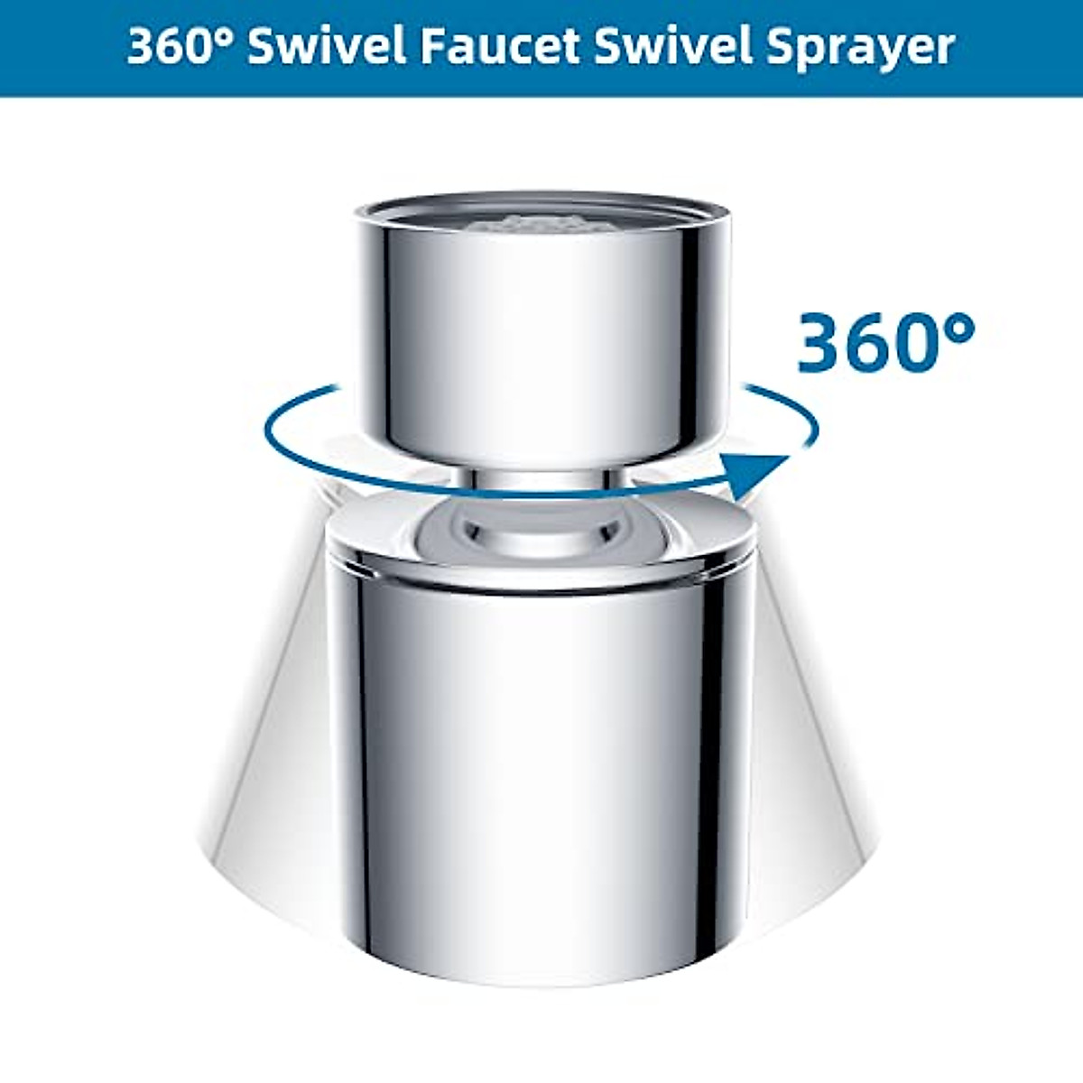 Hygie Rinse Faucet Aerator, 360° Swivel Kitchen Sink Sprayer Attachement Dual-function 2-Flow Faucet Head, Big Angle Sink Faucet Extender, Female 55/64 Inch-27UNS, Chrome Finish