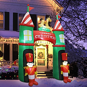 DR.DUDU 9 FT Chritmas Inflatable Arch with Soldier, Merry Christmas Archway Castle Inflatable, Blow Up Decor with Built-in LED Lights, Christmas Outdoor Decor for Yard Garden Lawn Xmas Holiday Party