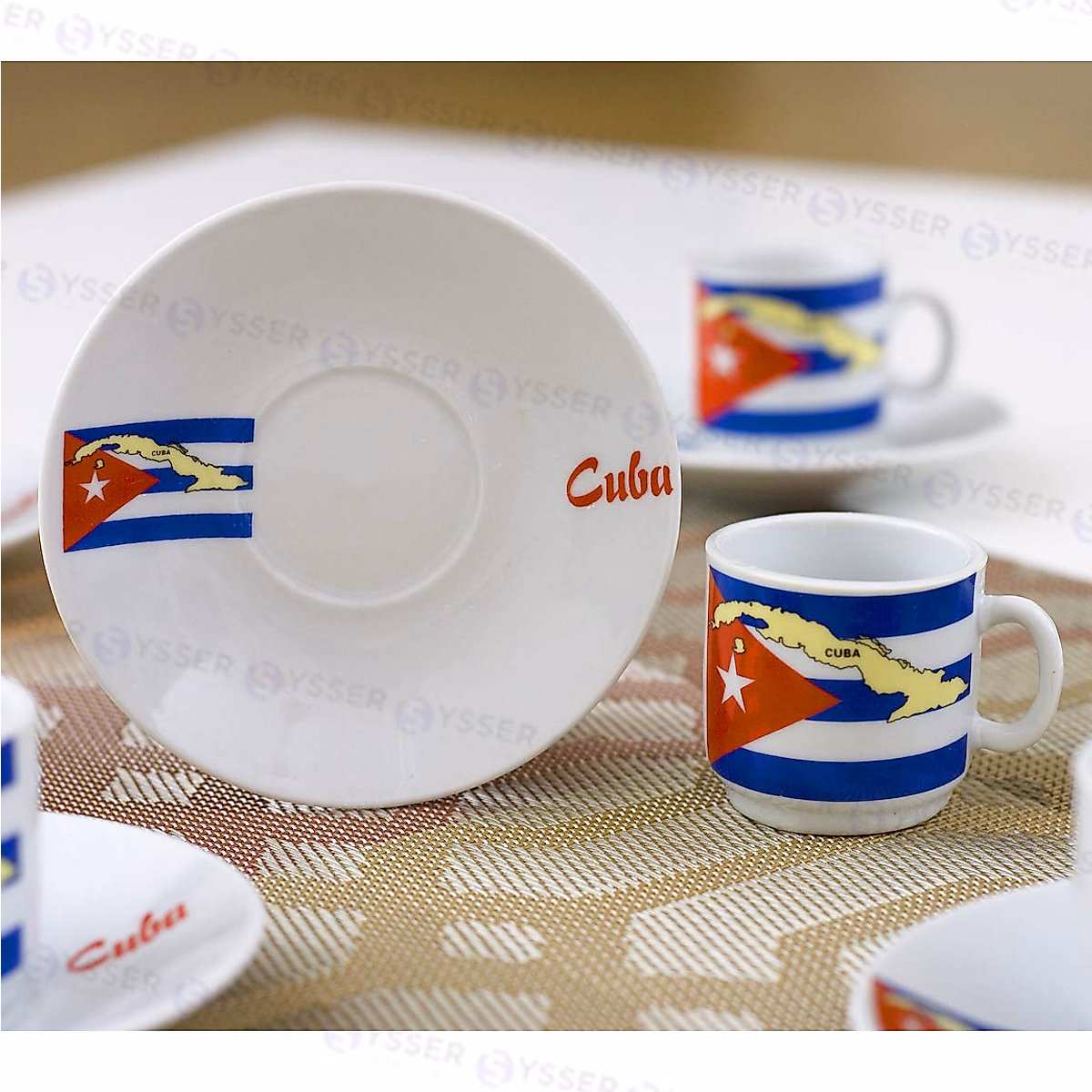 Cuban Expresso Cup Set. 6 cups, 6 saucers. Total 12 Pieces.