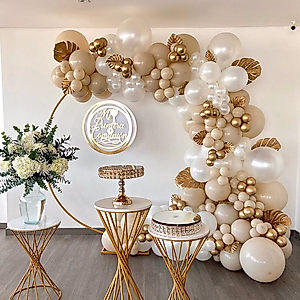 175Pcs Pearl White Double-stuffed Balloon Garland Kit, Pearl White Sand White Gold Balloons Arch for Boho Wedding Baby Bridal Shower Anniversary Birthday Party Decorations (Pearl White)