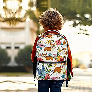 Cute Welsh Corgi Dog Backpack - Funny Puppy Backpacks for Kids Lovely Dogs with Spring Flowers Design Bookbag Travel Laptop Daypack School Book Bag for Girls Boys Teens