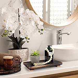 12 x 7 Inch Farmhouse Wood Tray for Bathroom Wood Pedestal Stand Riser Rustic Wood Soap Tray Soap Riser Wooden Soap Holder and Wood Bead Garland with Tassel for Kitchen Bathroom Sink Plant Bottles