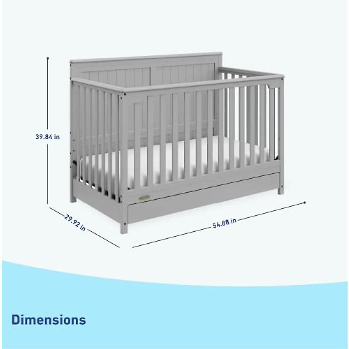 Graco Hadley 5-in-1 Convertible Crib with Drawer (Pebble Gray) – GREENGUARD Gold Certified, Crib with Drawer Combo, Full-Size Nursery Storage Drawer, Converts to Toddler Bed, Daybed