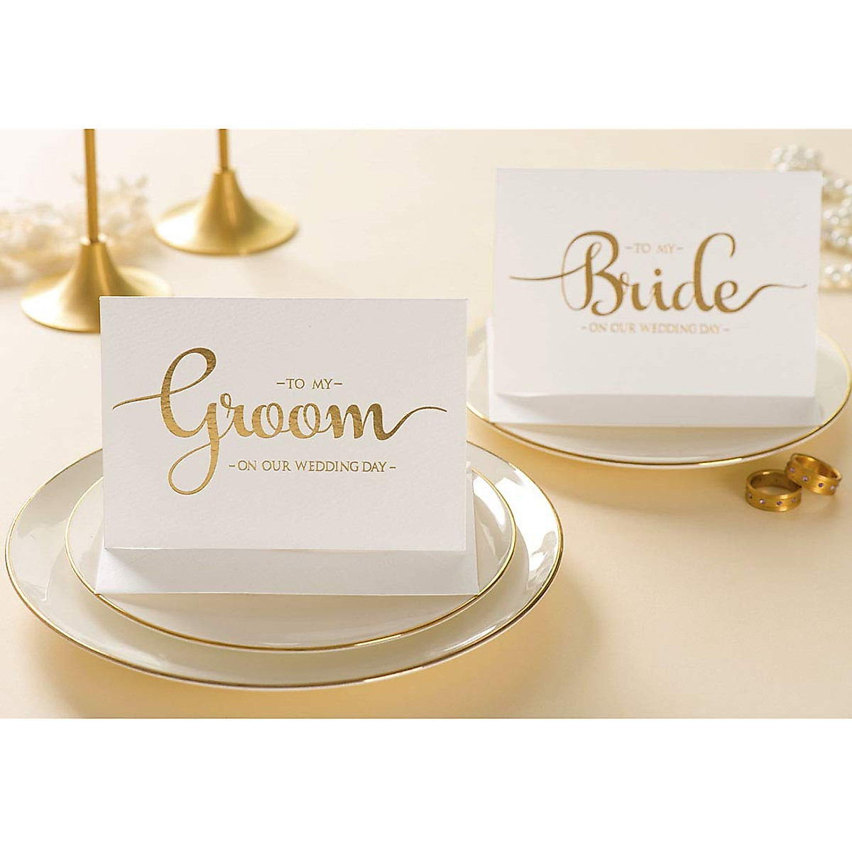 MAGJUCHE Wedding Day Cards Set, Gold Foiled to My Bride and to My Groom Wedding Vow Card with Envelopes