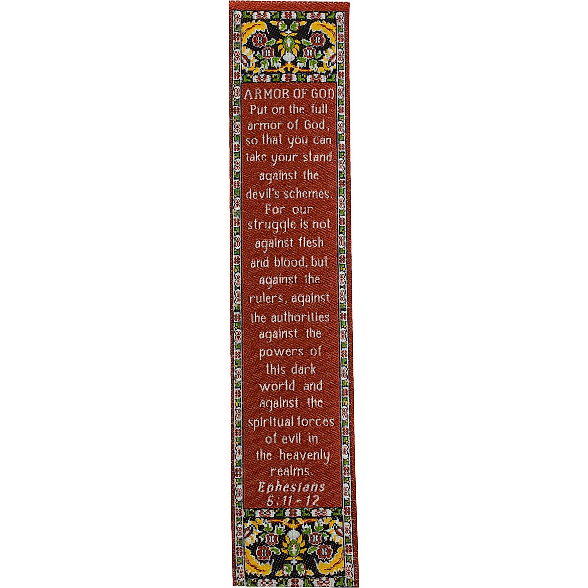 Armor of God, Bulk Pack of 6 Woven Fabric Christian Bookmarks, Silky Soft Ephesians 6:11-12 Flexible Bookmarker for Novels Books and Bibles, Traditional Turkish Woven Design, Memory Verse Gift