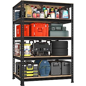 PrimeZone 32" W x 16" D x 63" H Storage Shelves - 5 Tier Adjustable Garage Storage Shelving, Heavy Duty Metal Storage Utility Rack Shelf Unit for Warehouse Pantry Closet Kitchen, Black
