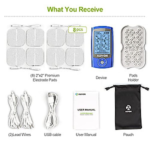 AUVON Rechargeable TENS Unit Muscle Stimulator, 24 Modes 4th Gen TENS Machine with 8pcs 2"x2" Premium Electrode Pads for Pain Relief