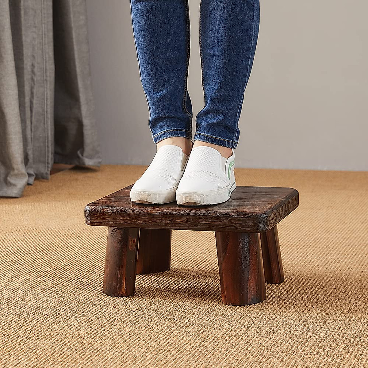 SINOBEST Wooden Stool, Rectangular Bedside Step Stool, Step Ladder for Kitchen & Bathroom, Foot Rest Stool Under Desk, Super Sturdy Hold Up to 500 LBS