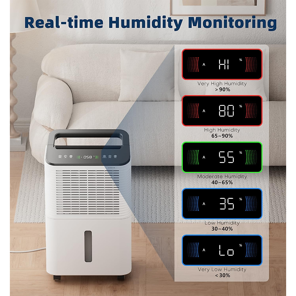 TABYIK 30 Pint Dehumidifier for Basement, with Drain Hose for Large Bedroom Bathroom, with Auto Humidity Control, 24H Timer