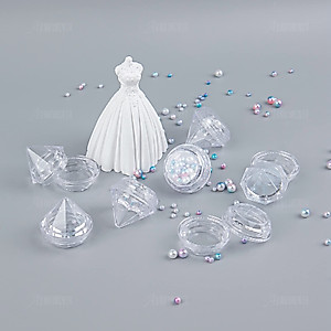 AUEAR, 50 Pack Diamond Shaped Clear Jars 5 ML Empty Refillable Cosmetic Small Jar Makeup Container with Lids Sample Trial Case Storage Box for Party Favors Decor