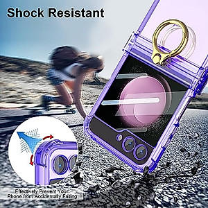 GOHHME for Samsung Galaxy Z Flip 5 Case TPU Shockproof Phone Cover Silm Thin Aesthetic Clear Phone Cases Rugged Tough Hard Covers with Ring Stand and Hinge Protection (Purple)