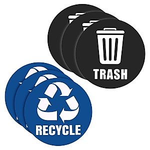 PATIKIL Recycle Sticker Bin Labels, 6 Pack Recycle and Trash Logo Stickers Combo Self-Adhesive Metal or Plastic Garbage Can Label Stickers for Home Kitchen Office, White, 5"