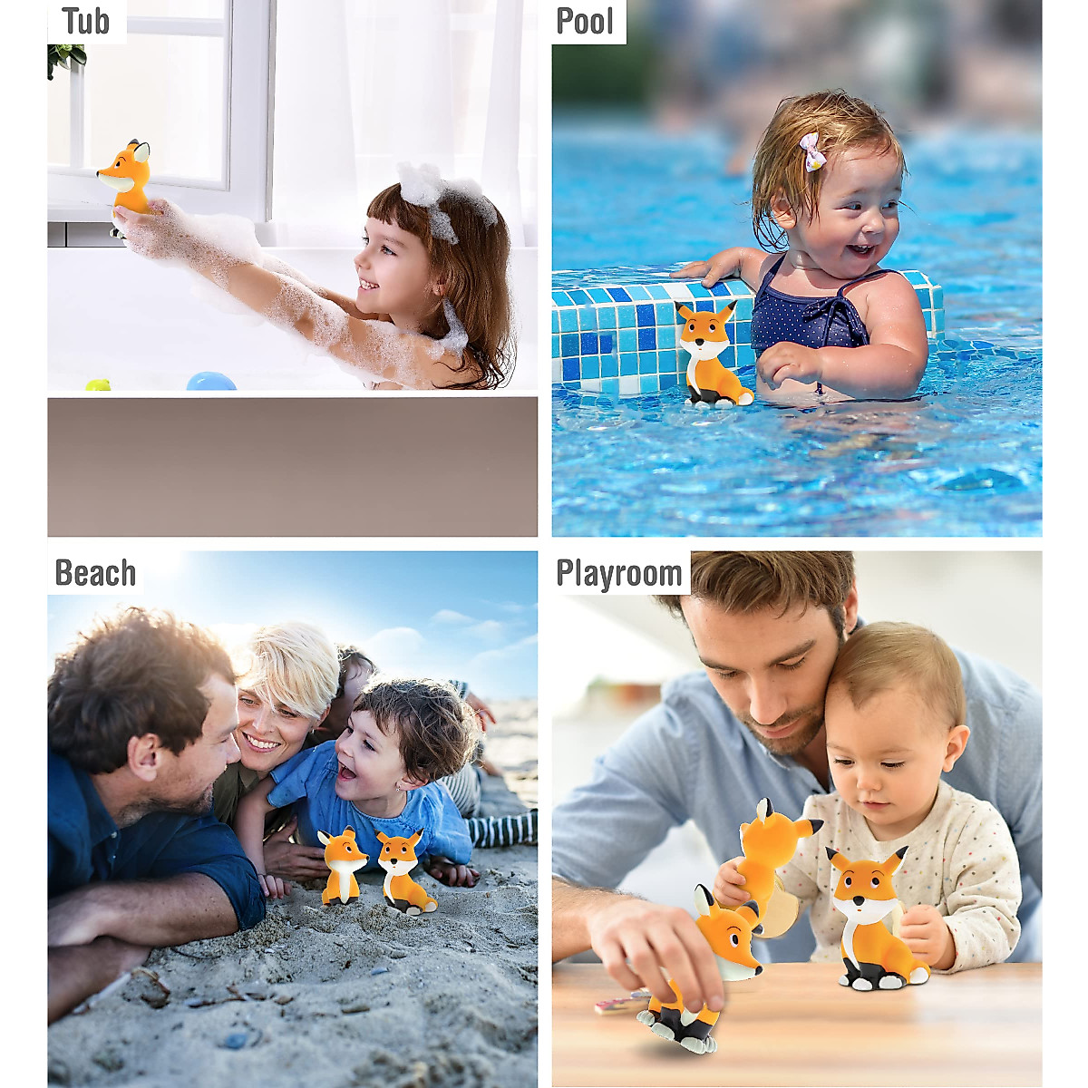 DolliBu Fox Bath Buddy Squirter - Floating Orange Fox Rubber Bath Toy, Fun Water Squirting Bathtime Play For Toddlers, Cute and Soft Wild Life Animal Toy For The Bathtub, Beach & Pool for Girls & Boys