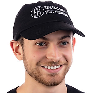 Ann Arbor T-shirt Co. Real Cars Don't Shift Themselves | Funny Auto Racing Mechanic Manual Baseball Cap Dad Hat Black