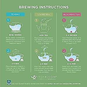 Teabloom Stovetop & Microwave Safe Teapot (40 OZ) with Removable Loose Tea Glass Infuser – Includes 2 Blooming Teas – 2-in-1 Tea Kettle and Tea Maker