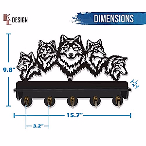 KingLive Wolf Coat Rack Wall Mount, Animal Wall Shelf with Heavy Duty Hooks, Coat Hooks, Valentines Day Decor for Hallway Kitchen Office Entryway, Wolf Wall Hook Valentines Day Gifts for Him（5 Hooks）