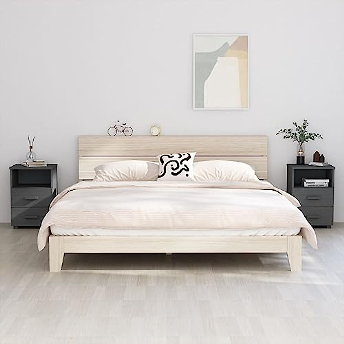 Nightstand 2 pcs with 2 Drawers | Modern End Table Set of 2 for Small Spaces | Wood Side Table for Bedroom | Wooden Bedside Cabinet | Dark Gray Solid Pinewood and MDF 15.7" x 13.8" x 24.4"