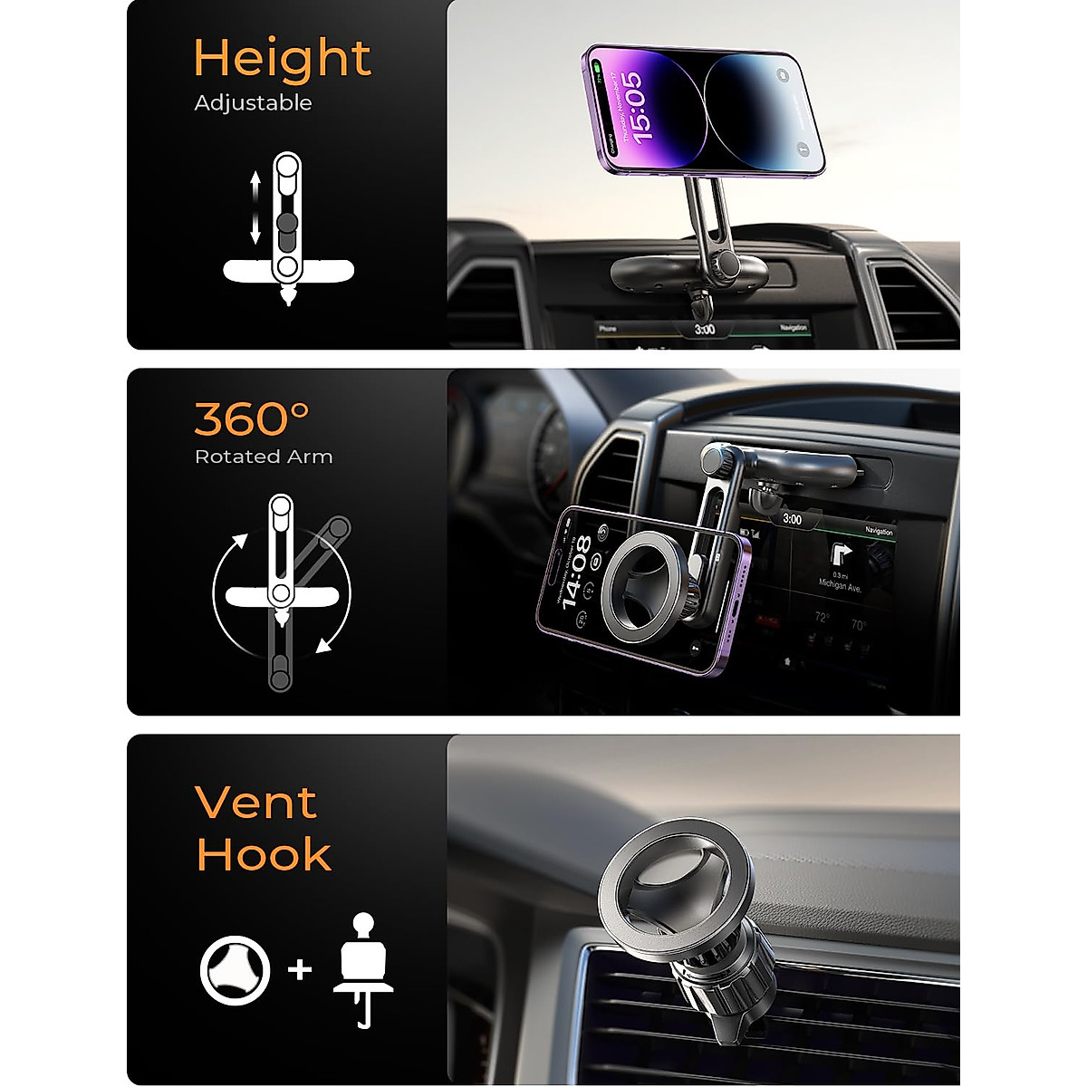 LISEN for MagSafe CD Phone Holder for Car Mount [Angle Adjustable] Magnetic Phone Holder for iPhone Magsafe Car Mount CD Slot Hands Free CD Player Phone Mount for iPhone 15 Pro Max Plus Galaxy