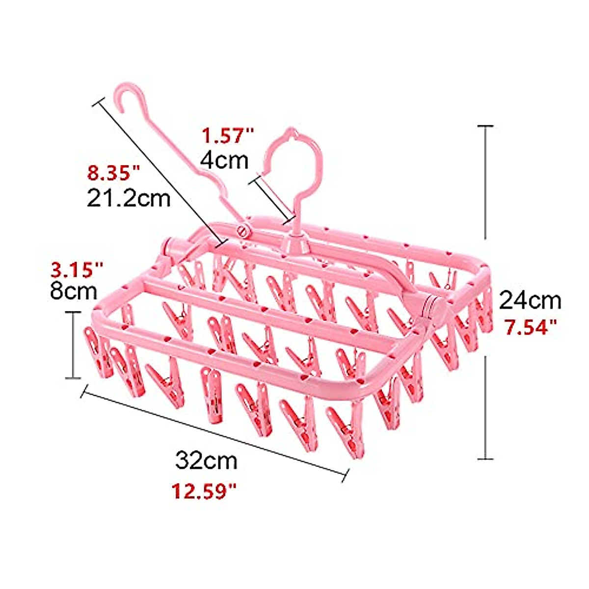 Radefasun Clip and Drip Hanger with 32 Clips Plastic Swivel Hook Portable Folding Drying Rack Baby Clothes Hanger Foldable Travel Accessories for Socks Bras Lingerie Towels Underwear Gloves Blue
