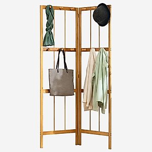 SLVUAFRN Corner Coat Tree, Folding Free Standing Hat Rack Organizer Hall Storage Stand with 12 Hooks, Bamboo Ladder Hanger for Entryway Hallway Bedroom Living Room (Color : Wood, Size : 92X165CM)