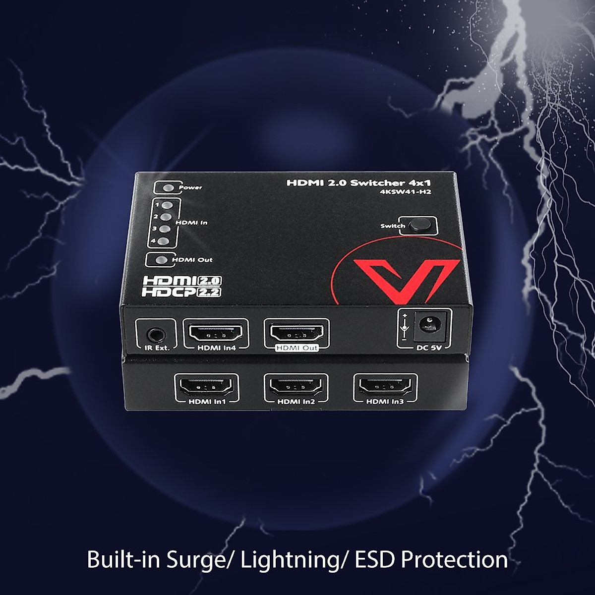 AV Access HDMI 2.0 Switch 4 in 1 Out UHD 4K@60Hz & 1080p@120Hz, HDR10 Dobly Vision and 3D, 18Gbps Zero Latency, HDCP 2.2, Plug & Play, IR Remote/Plug-in/Button Switch, Digital DTS-HD TrueHD Audio