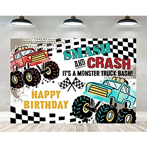 Ticuenicoa Grave Digger Monster Truck Birthday Backdrop - 5x3ft Flame Design Photo Booth Background for Boys, Kids Party Decorations Banner & Props Supplies