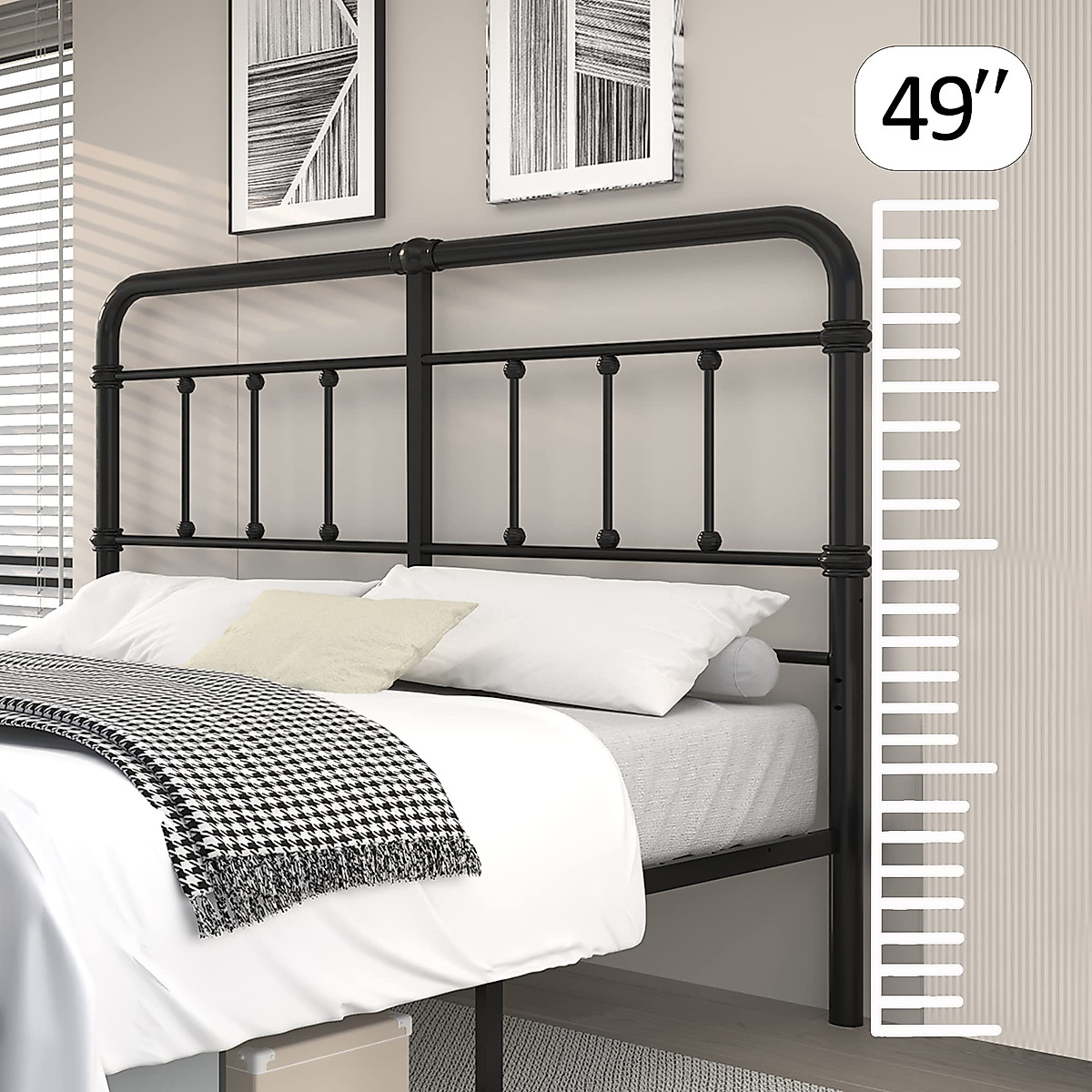 Macbimony California-King-Bed-Frames and headboard Giselle-Vintage Antique-Metal - Iron Platform Mattress Foundation,49 inch High,No Box Spring Needed(Black)