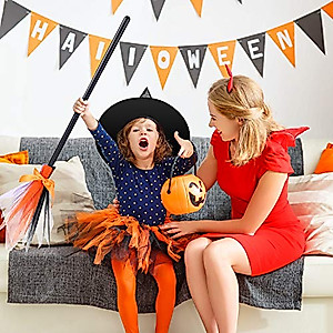 Halloween Witch Costume Accessory Plastic Witch Broom Kids Black Witch Hat Wizard Flying Broom Photography Prop Toy Wizard Cosplay for Halloween Dress Up Costume Party (Mix Color)