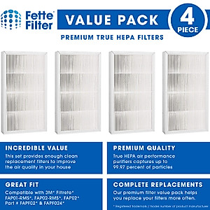 Fette Filter - Air Cleaning HEPA Filter, 9" x 15" Compatible With 3M Filtrete FAPF02 & FAPF024 for model # FAP01-RMS, FAP02-RMS, FAP02 - Pack of 4