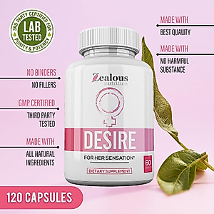 Zealous Nutrition Desire Female Enhancement Pills – 5X Natural Mood Booster for Women - Increase Energy, Vitality, PMS and Menopause Relief - Epimedium, Dong Quai, Ginseng, Ashwagandha (2 Pack)