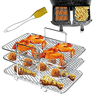 Air Fryer Rack Compatible with Ninja DZ201 DZ401 PowerXL Air Fryer 2-Basket Electric Fryer, Double Basket Air Fryers Rack, 304 Stainless Steel Toast Rack, Multi-Layer Grill Rack, Grill Rack