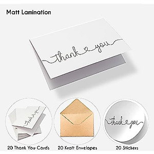 SPEBE Thank You Cards with Kraft Envelopes and Stickers, Bulk Pack of 20, Elegant 4x6-inch Design Modern & Minimalist , Large Thank You Notes for Wedding,Bridal Shower, Business, Baby Shower, Small Business,Funeral, Graduation