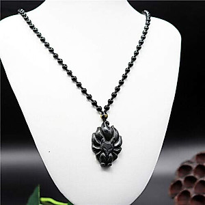 Obsidian crystal nine tail fox necklace Amulet pendant with bead chain for wen or women (rainbow fox)