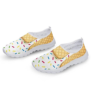 Veniyate Melting Ice Cream Pattern Womens Walking Shoes Air Mesh Lightweight Comfortable Slip on Sneakers Quick Dry Summer Water Flats