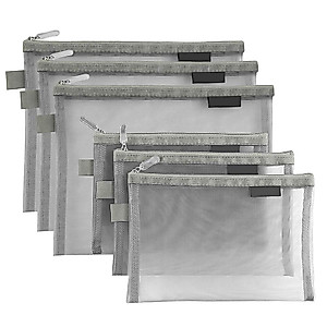 Topfinder Clear Cosmetic Bags Zip Makeup Mesh Bags Pencil Case Pouch Travel Toiletry Kit Set Storage Case ((6A+5A)*3 Grey)