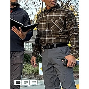 CQR Men's All Cotton Flannel Shirt, Long Sleeve Casual Button Down Plaid Shirt, Brushed Soft Outdoor Tactical Work Shirts, Plaid Hickory Green, Large