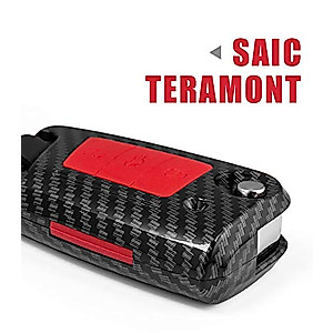 SANRILY 1Pcs Key Fob Cover Case for BMW X1 X3 X5 X6 5 Series 2018 7 Series 2017 up 2 Series 6 Series GT Carbon Fiber ABS Silicone Keyless Remote Key Fob Protector with Keychain Black