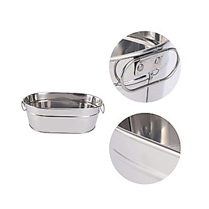 Operitacx Small Tin Ice Bucket Seafood Container Oval Crawfish Fish Fryer Boiler Steamer Turkey Seafood Boiling Bowl Barrel Stainless Steel Beverage Tub for Wine Beer Chiller (8.8x6x3 inch)