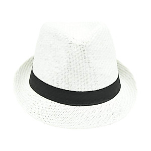 NAVISIMA 1920s Panama Style Fedora Hats for Kids Teeangers Men and Women - Sun Fedora Hat with Band - Trilby Summer Beach Hat - White (Medium)