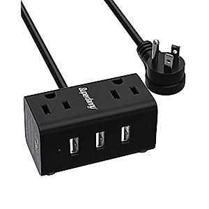 Power Strip with USB, Superdanny Mini Portable Desktop Charging Station with 2 Widely Outlets 3 USB Ports, 4ft Flat Plug Extension Cord, Travel Essentials, Cruise Compliant, for Home Office, Black