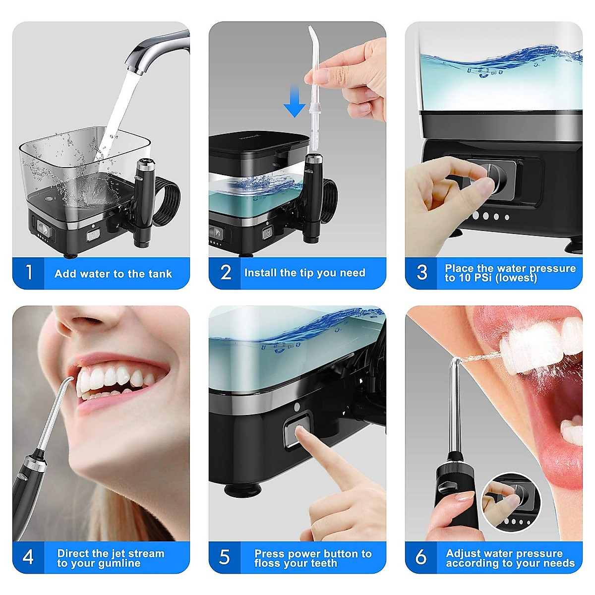 PERSMAX Water Flosser Professional Portable Teeth Cleaner, 500ml Foldable & Rechargeable Dental Oral Irrigator for Home and Travel IPX7 Waterproof