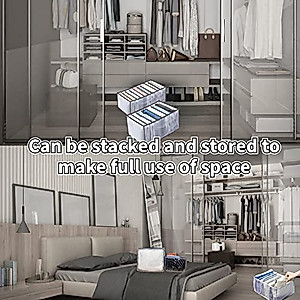 Wellcun Wardrobe Clothes Organizer 7 Grids, 2PCS Clothing Storage Bins, Underwear Drawer Organizer Clothes, Upgraded Foldable Jeans Compartment Storage Box, Mesh Clothes Storage Organizer
