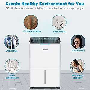 4,500 Sq. Ft Dehumidifier for Basements and Home, Aiusevo 50 Pint Dehumidifiers with Drain Hose Ideal for Large Room, Bedroom, Quietly Removes Moisture, 3 Modes Deshumidificador, Child Lock, 24H Timer
