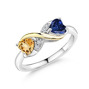 Gem Stone King 925 Silver and 10K Yellow Gold Yellow Citrine Blue Created Sapphire and White Lab Grown Diamond Ring (1.00 Cttw, Gemstone Birthstone, Available In Size 5, 6, 7, 8, 9)