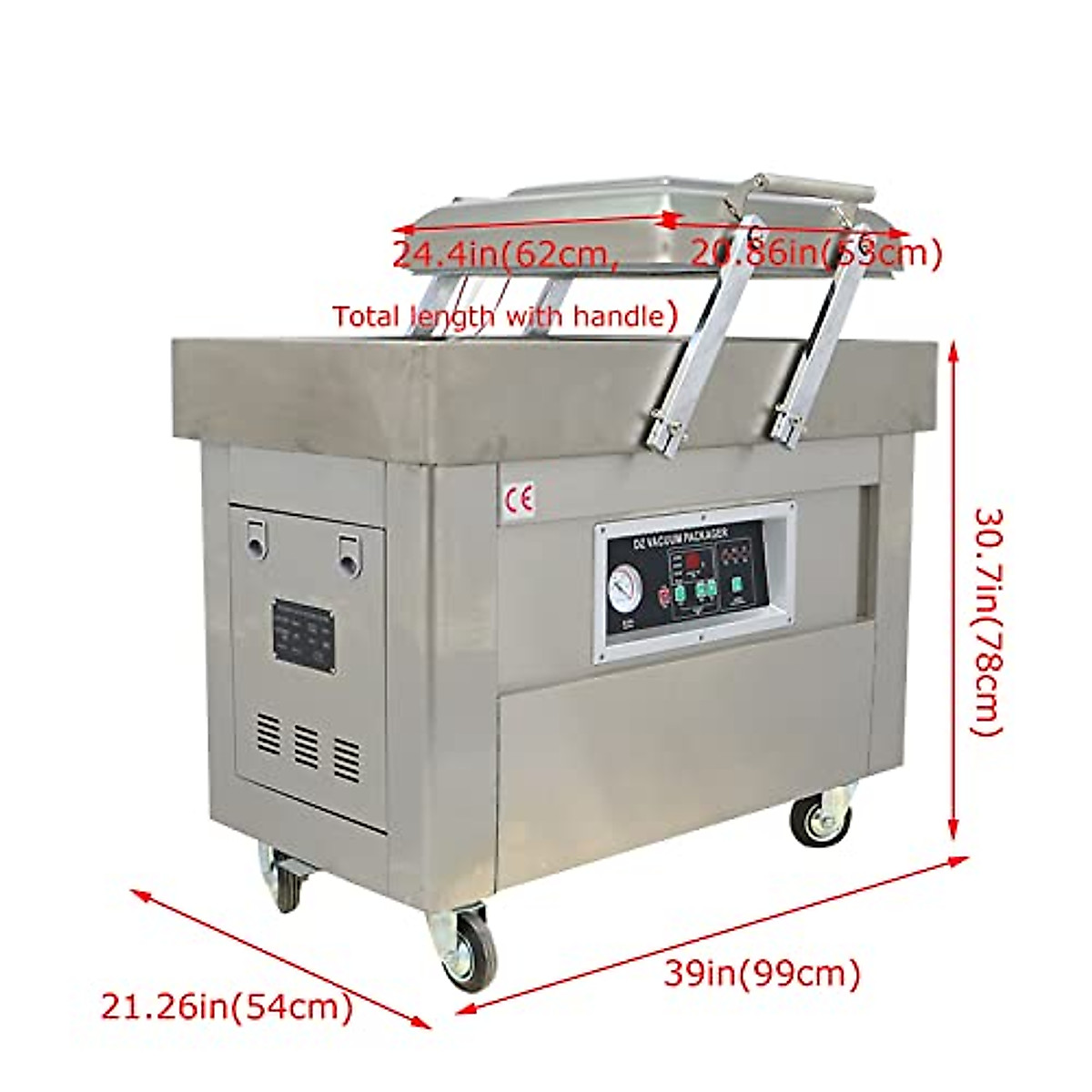 INTSUPERMAI Commercial Two Chamber Vacuum Sealer Stainless Steel Food Vacuum Packaging Machine for Mests Fruits and Vegetables Sealing Length 15.7inch 220V