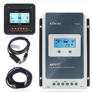 EPEVER 40A MPPT Solar Charge Controller 12/24V DC Tracer-an Series Charge Controller with MT50 Remote Meter &Temperature Sensor &RS485 Cable fit for Lithium, Sealed, AGM Battery Negative Grounded