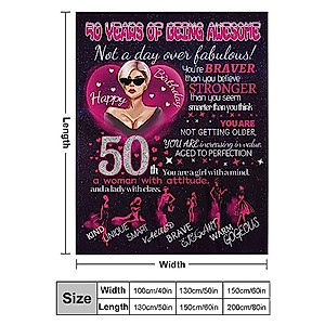 Palsco 50th Birthday Gifts for Women, 50th Birthday Blanket for Mom Throw Blanket, 50 Years Old Gifts for Women/Wife Turning 50 and Fabulous, Super Soft Warm Flannel Blanket 60''x50''