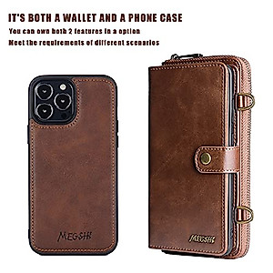 Misscase Compatible with iPhone 12 Pro Max Wallet Case,Multi-Function Wallet Case,2 in 1 Detachable Magnetic Wallet Case with Card Holder,PU Leather Kickstand Flip Cover with Lanyard Brown