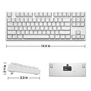VELOCIFIRE Wireless Mechanical Keyboard, TKL02WS TKL 87 Key Ergonomic Linear Red Switches Mechanical Gaming Keyboard with White LED Backlit for Copywriters, Typists, and Programmers(White)