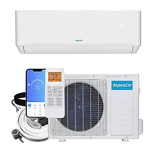 ApooDr AT-Pro Series 12,000 BTU 22 SEER2 Mini Split Air Conditioner Ductless Inverter System with Heat Pump 110V,Energy-Star Wi-Fi with 16 Ft. Kit